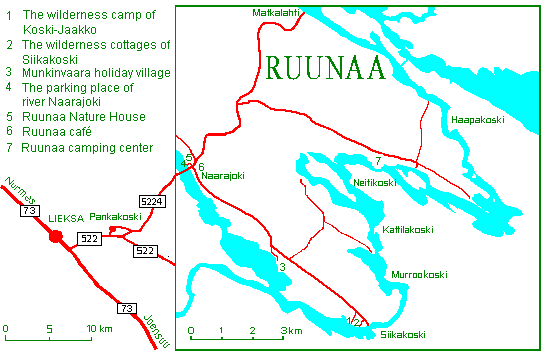 driving directions at Ruunaa and Koski-Jaakko